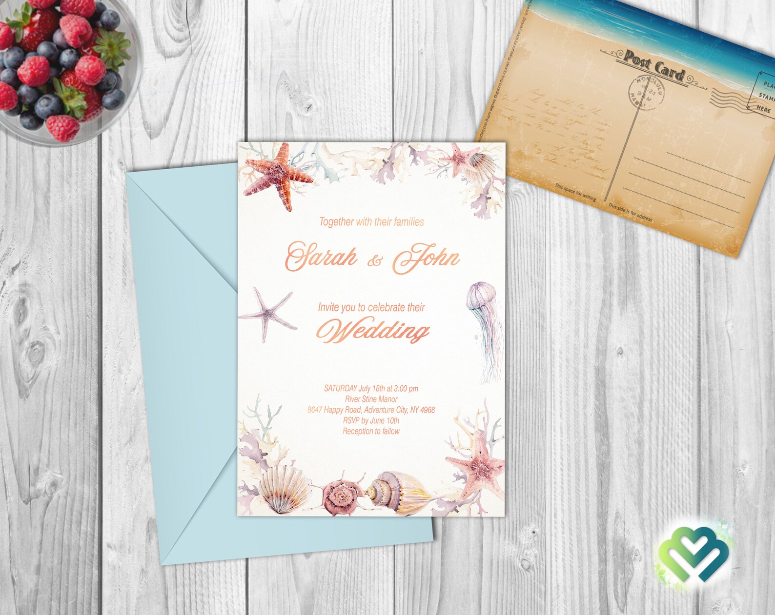 Beach Wedding Invitation Set Seaside Wedding Invite Ocean - Etsy