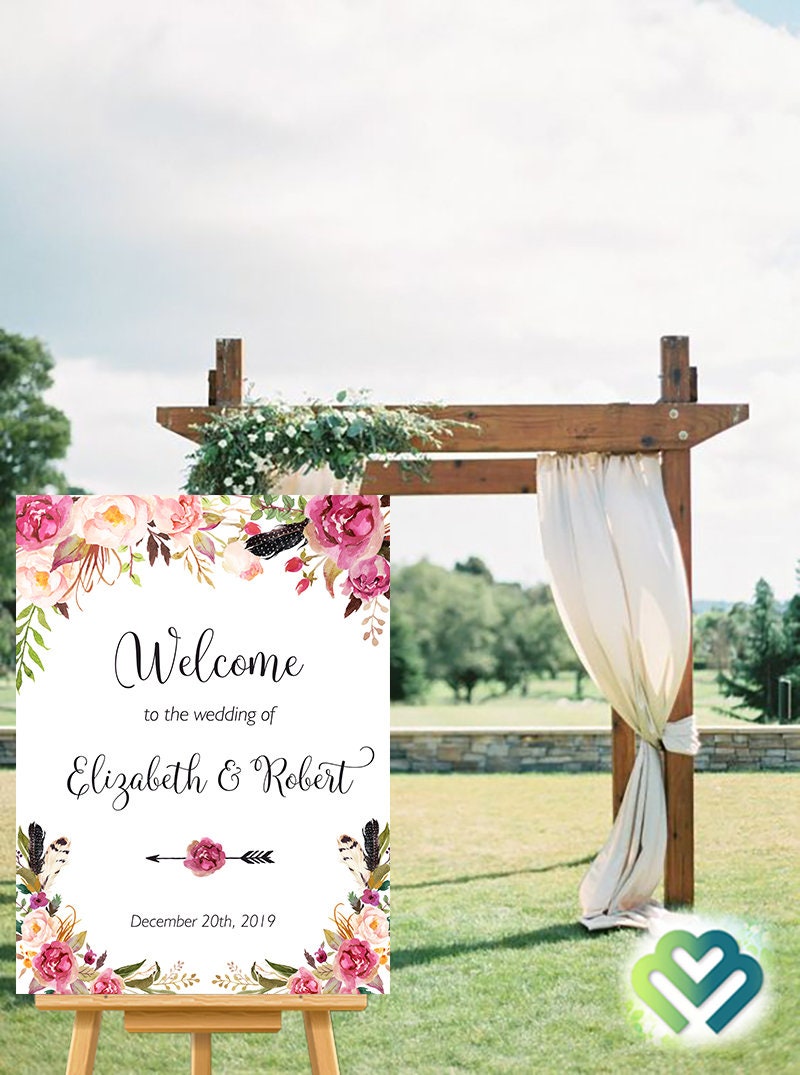 Peonies Wedding Welcome Sign Bohemian Wedding Floral Rustic | Etsy