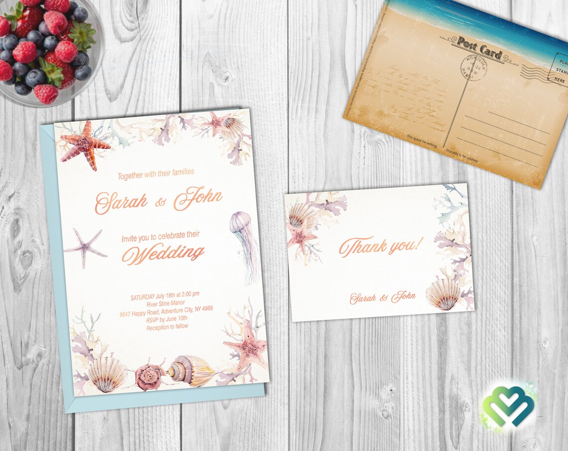 Beach Wedding Invitation Set Seaside Wedding Invite Ocean - Etsy