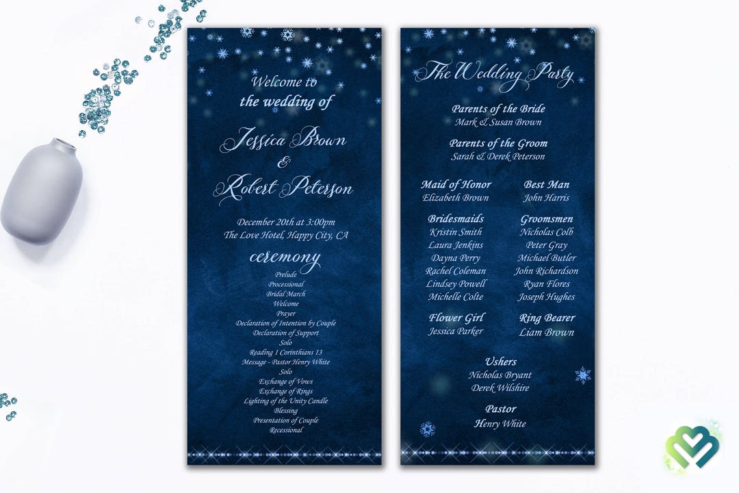 Winter Blue Wedding Program Printable Wedding Ceremony Program Winter ...