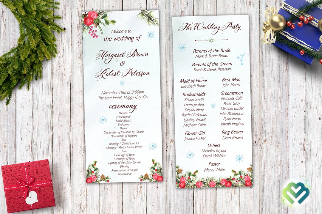Winter Christmas Wedding Program Printable Wedding Ceremony Program ...