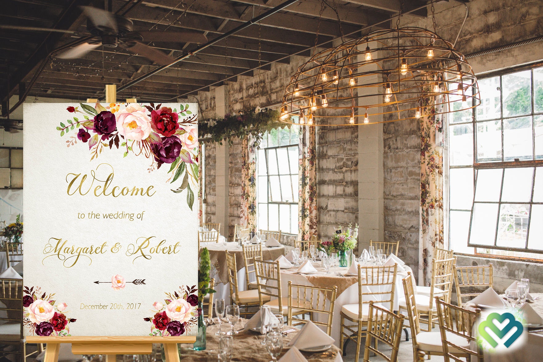 Wedding Welcome Sign Marsala Burgundy Peonies Floral Boho Wedding ...