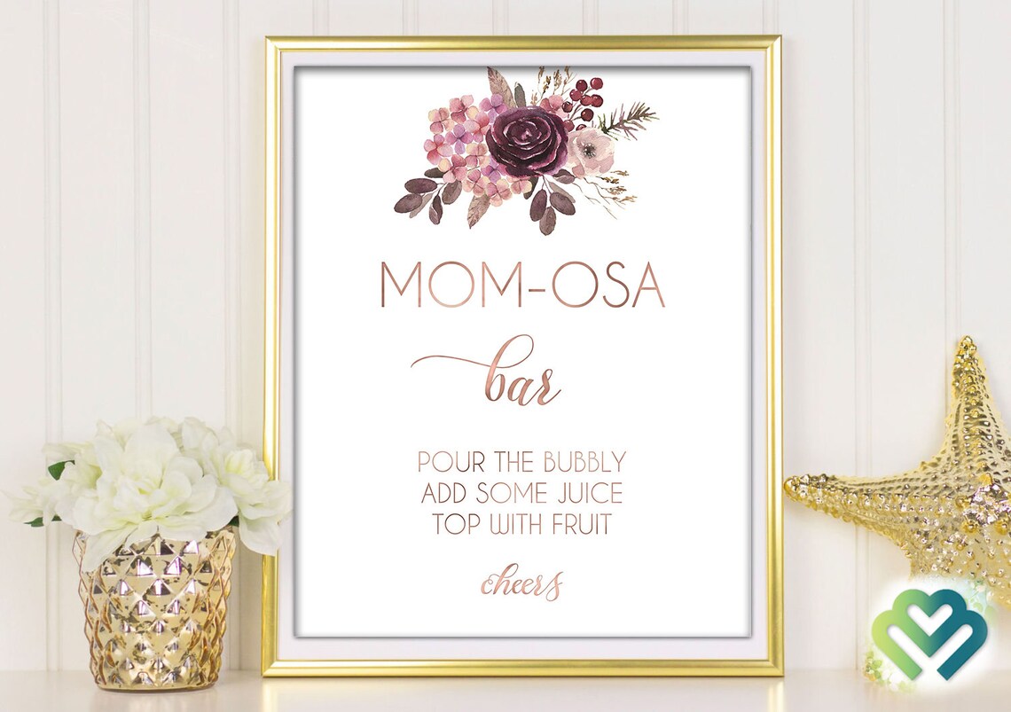 Mom-osa Bar Sign Printable Mom Card Baby Shower Sign Momosa Bar Floral ...