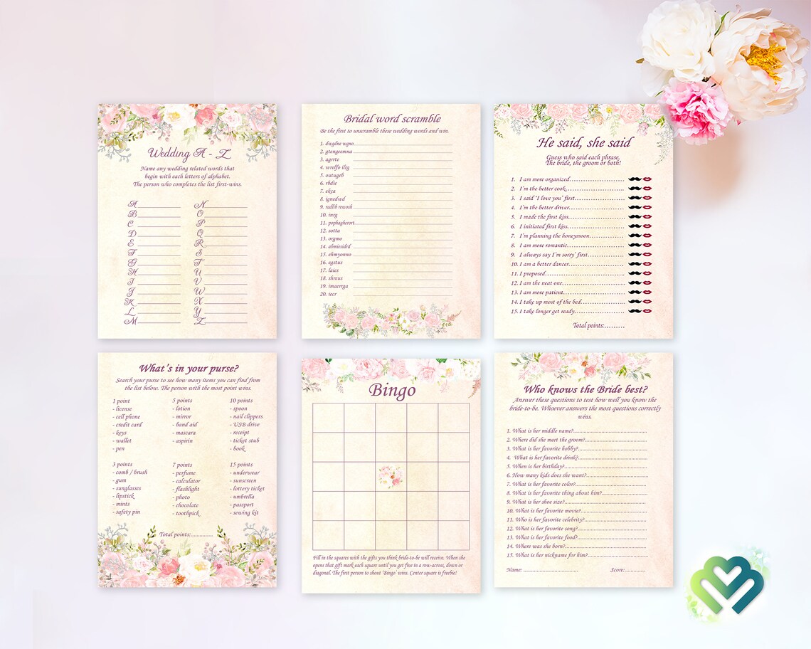 Roses Whats in Your Purse Game Pastel Floral Bridal Shower - Etsy