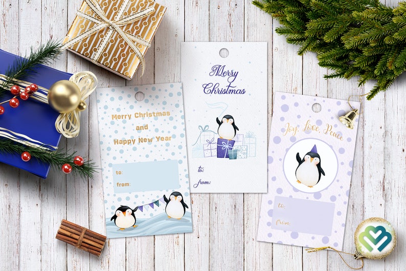 Christmas Tags Printable Holiday Gift Tags Cute Penguin | Etsy