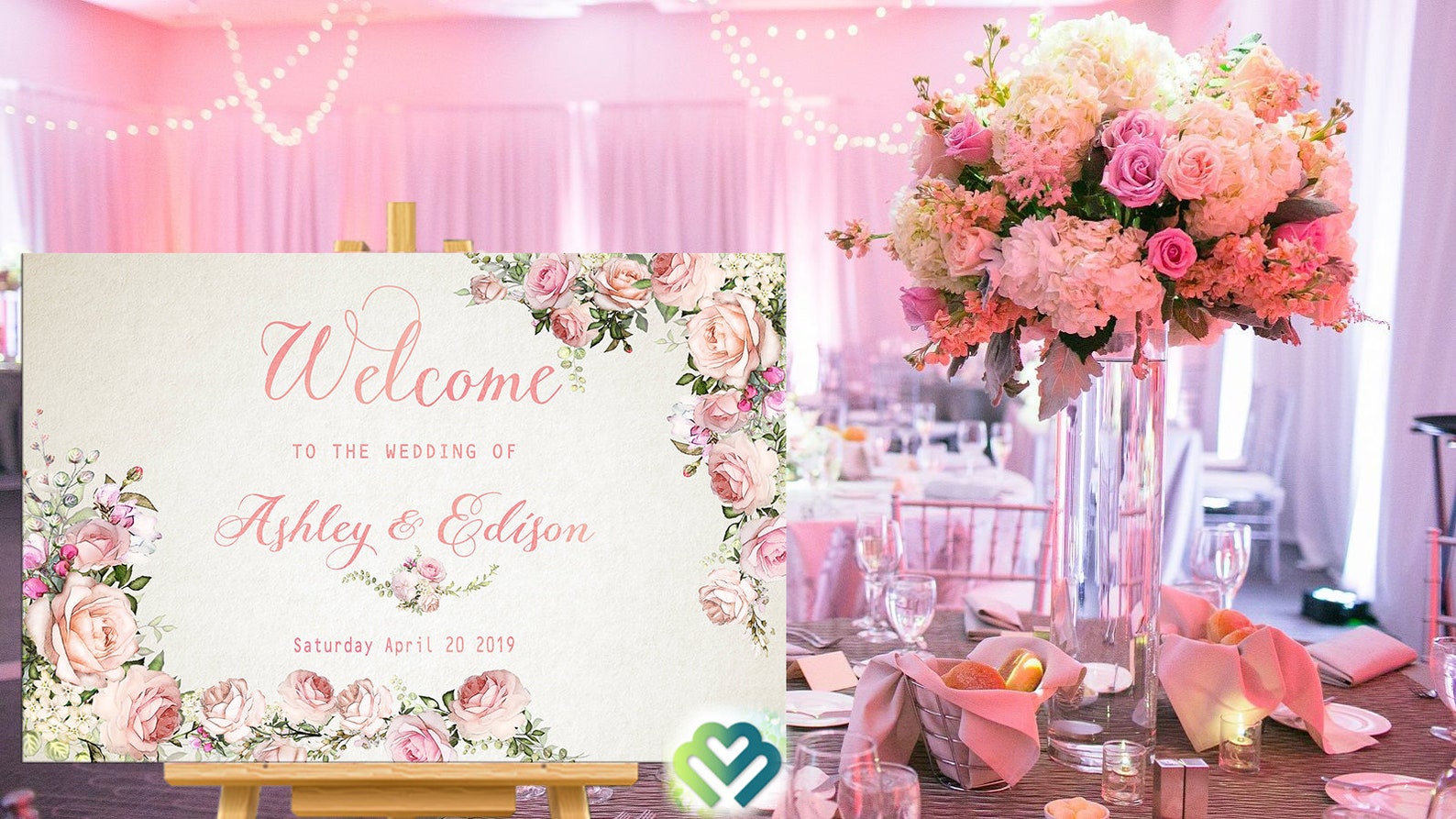 Rose Wedding Welcome Sign Blush Pink Roses Welcome Sign Printable ...