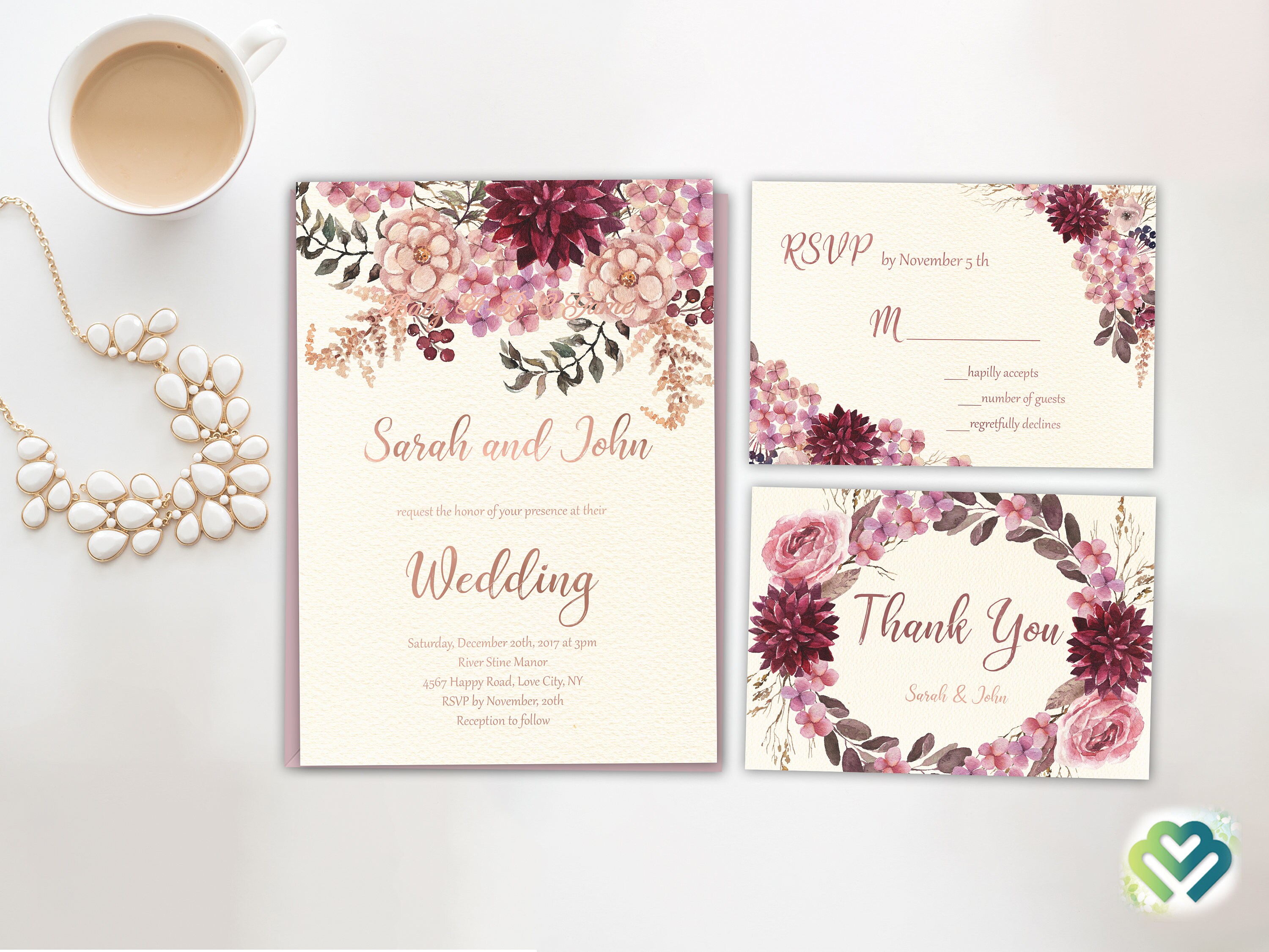 Burgundy Floral Folded Wedding Program Printable Wedding | Etsy