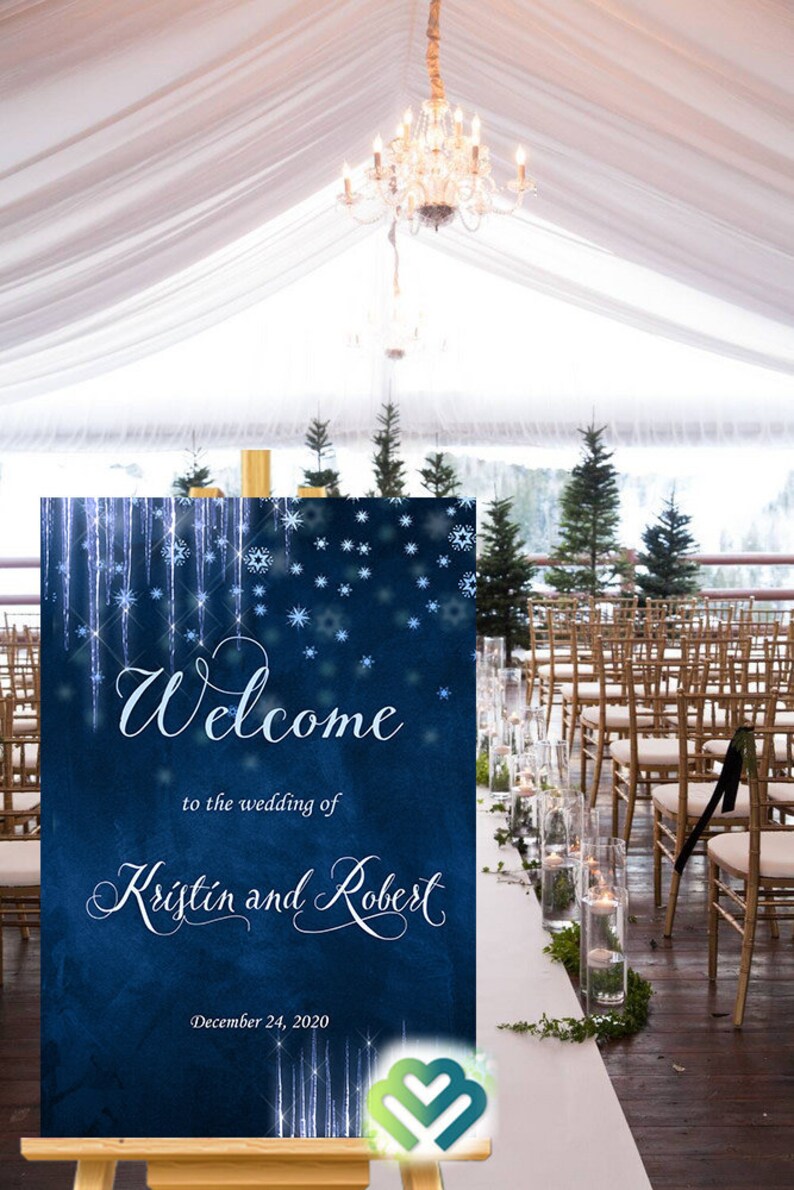 Winter Wedding Welcome Sign Snowflake Blue Wedding Reception | Etsy