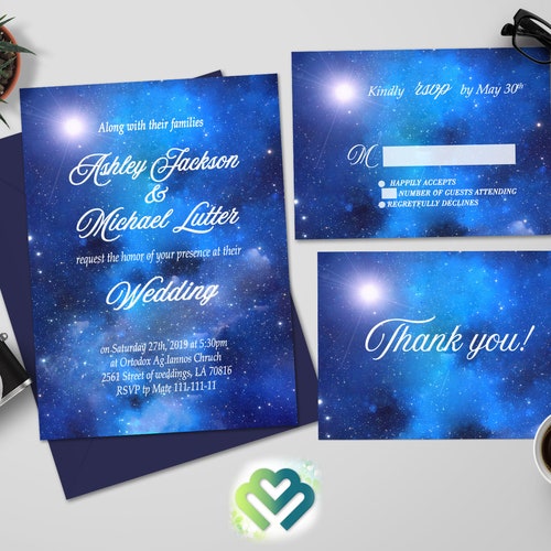 Galaxy Invitation Starry Night Invite Celestial Wedding - Etsy
