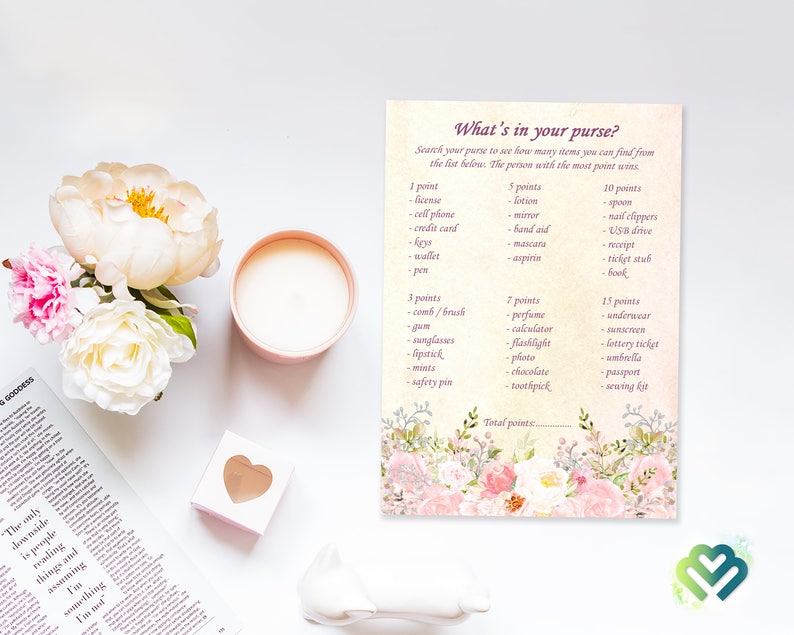 Roses Whats in Your Purse Game Pastel Floral Bridal Shower - Etsy