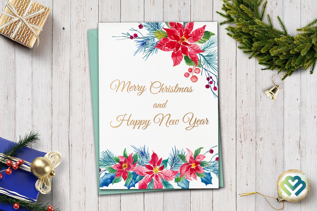 Merry Christmas and Happy New Year Card Christmas Card Greeting Card ...