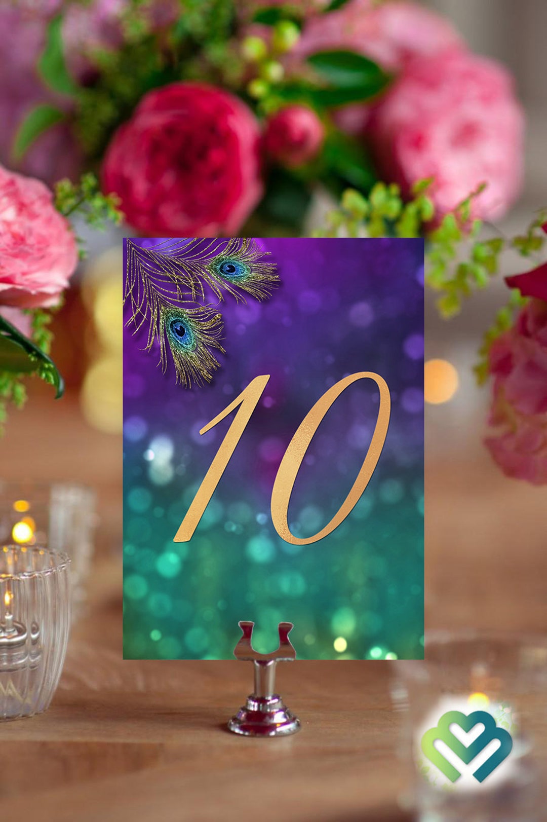 Peacock Wedding Table Numbers Purple Gold Wedding Decor Banquet Table ...