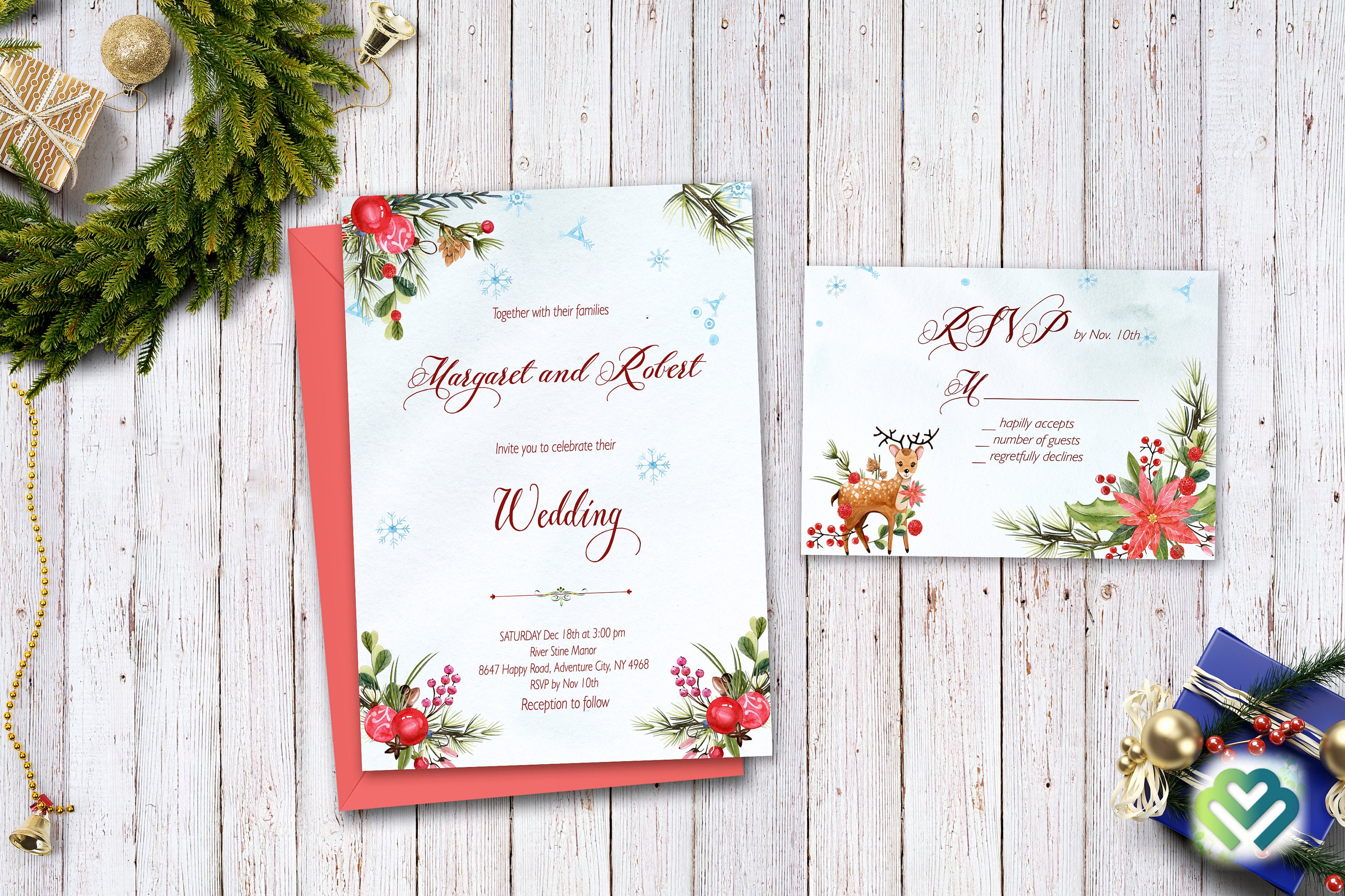 Winter Christmas Wedding Invitation Set Wedding Invitation - Etsy