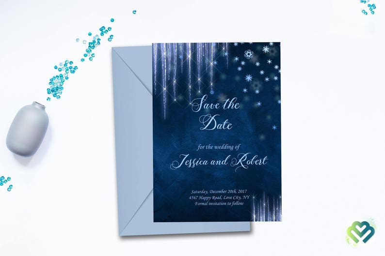 Winter Wedding Invitation Set Snowflake Wedding Invitation Snow Winter ...
