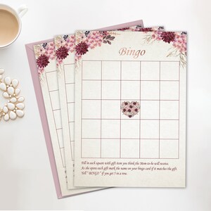 Printable Bingo Baby Shower Game Floral Bingo Games Rose Gold Burgundy ...