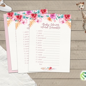 Boho Baby Shower Word Scramble Game Tribal Floral Printable Quiz Tribal ...