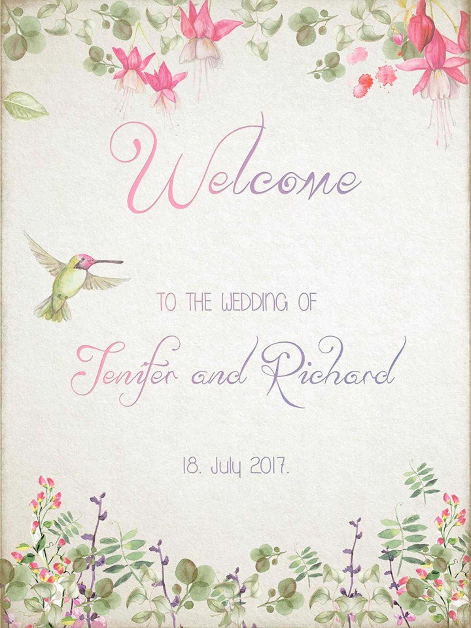 Hummingbird Floral Wedding Welcome Sign Romantic Wedding - Etsy
