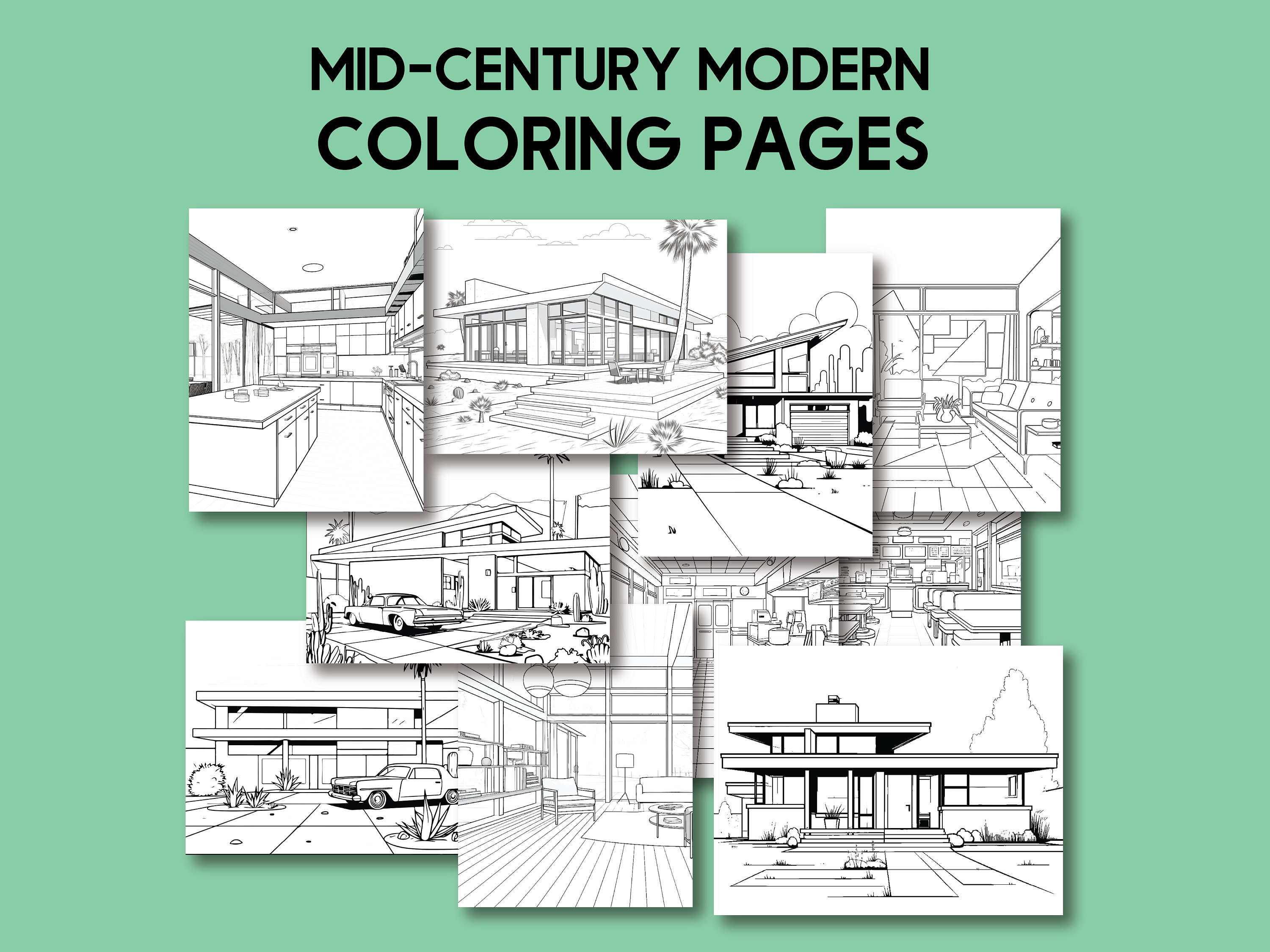 Midcentury Modern Coloring Pages, 1960s Coloring Book, Midcentury ...