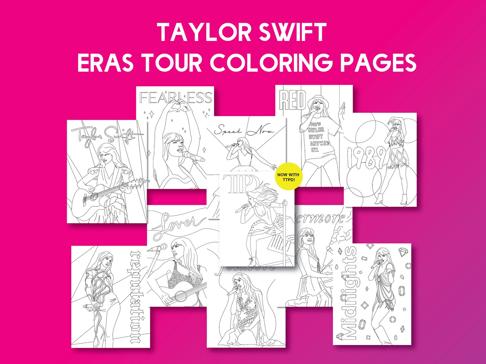 Taylor Eras Tour Coloring Pages, Albums, Swifties Coloring, Instant ...