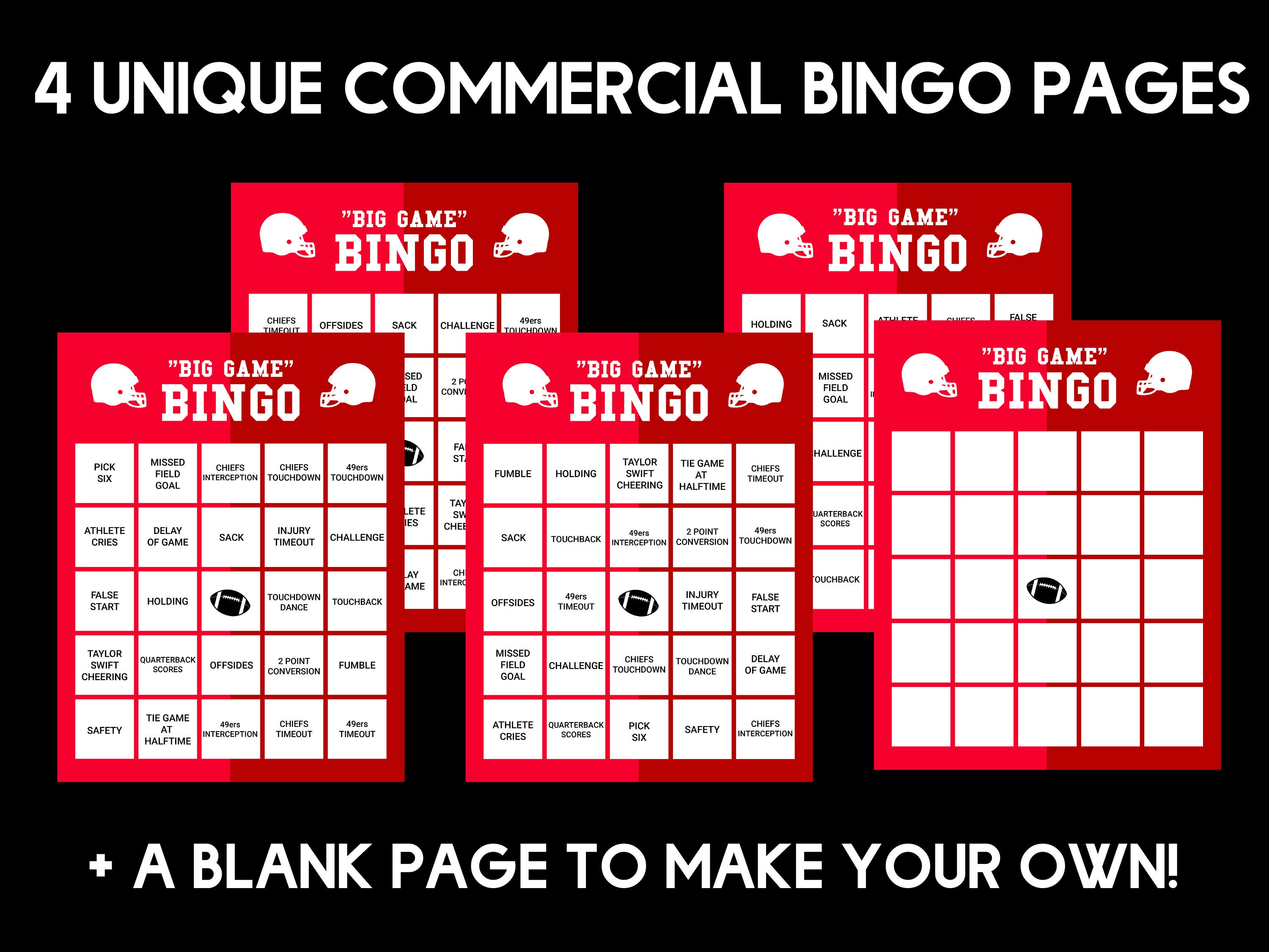 Super Bowl Party Games 2024, Big Game, Commercial Bingo, 49ers Chiefs ...