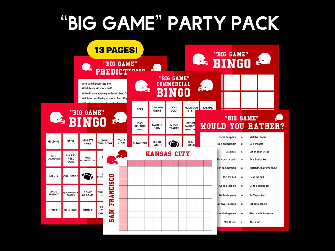Super Bowl Party Games 2024, Big Game, Commercial Bingo, 49ers Chiefs ...