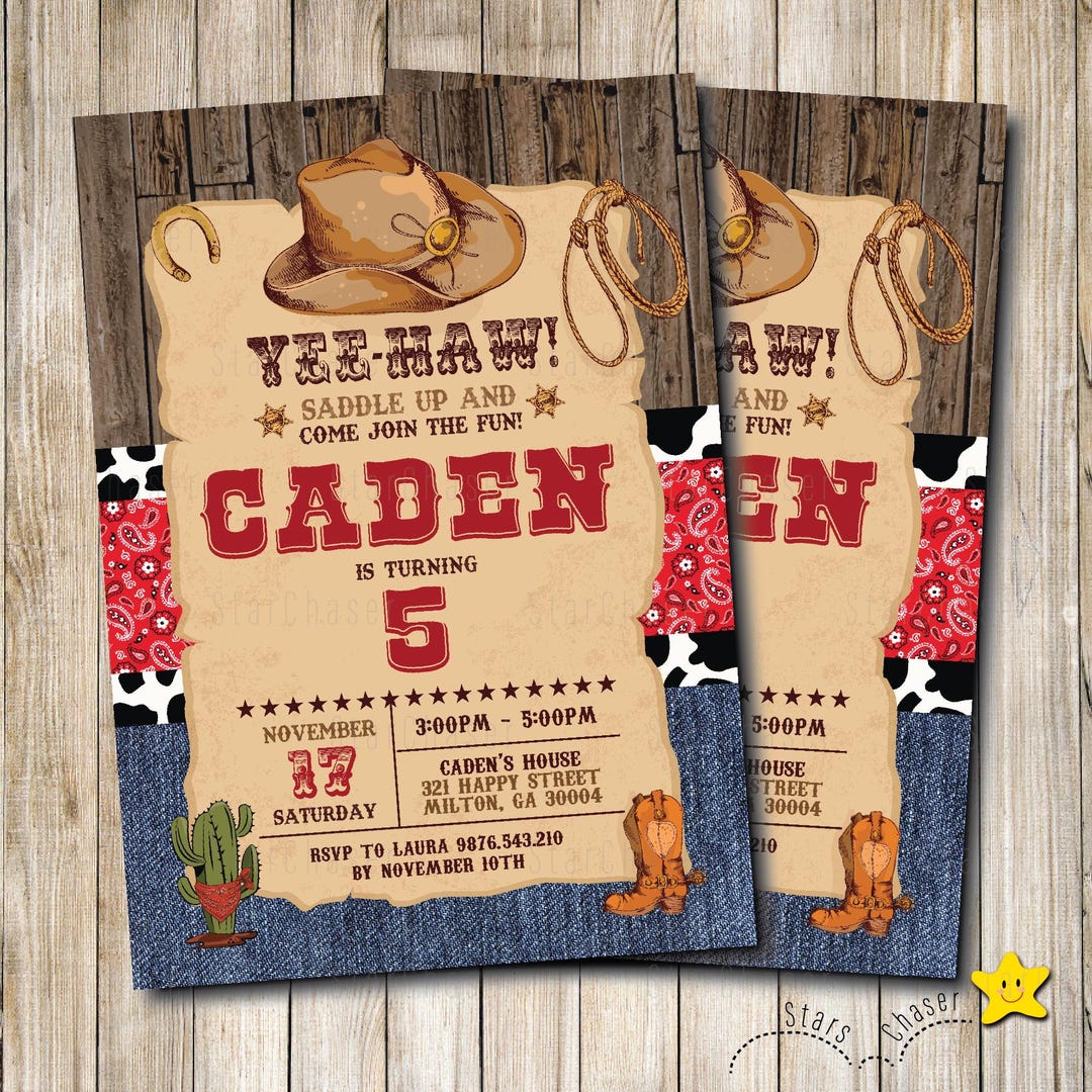 Digital Personalized Birthday Invitation. Cowboy Wild West Party Invite ...