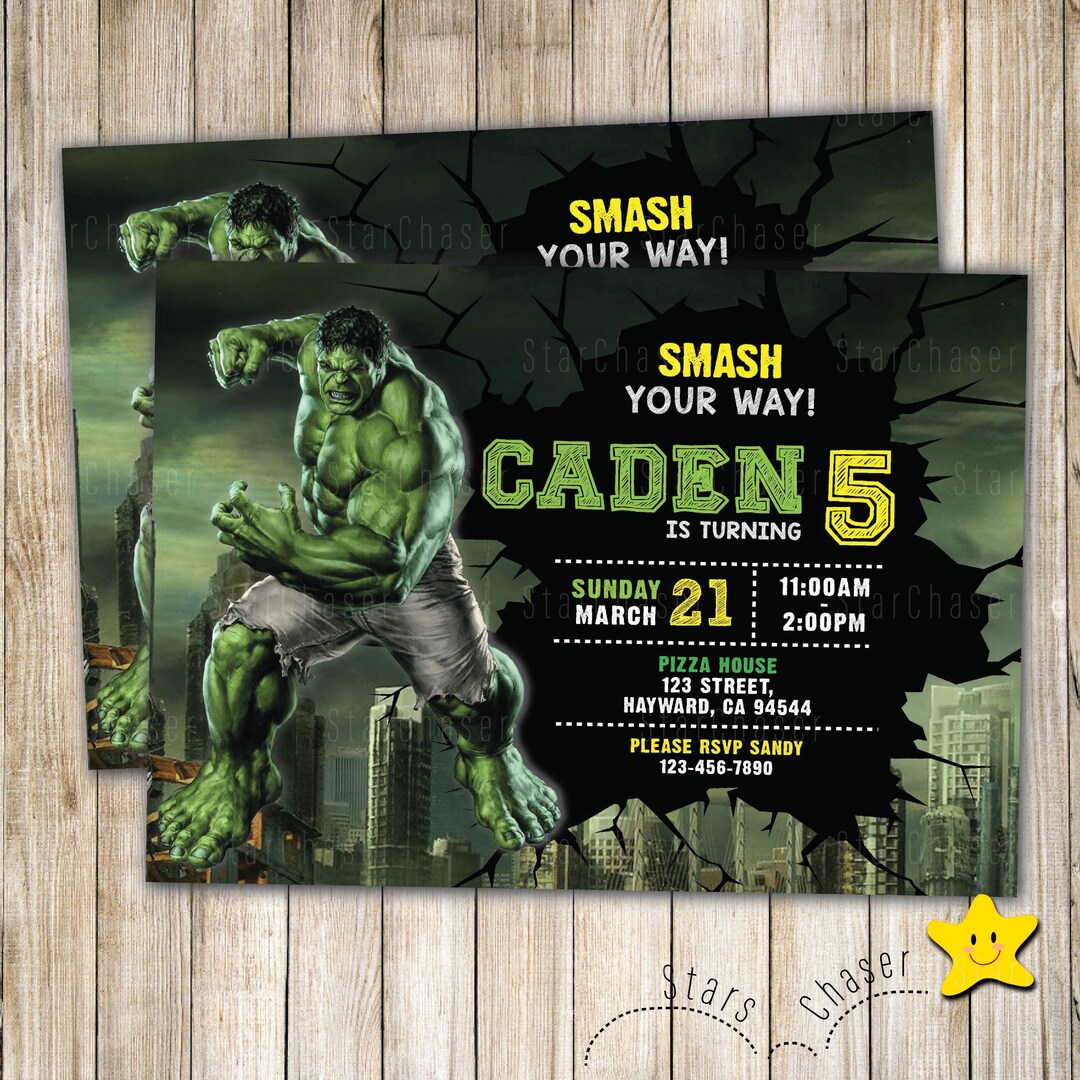 Digital Personalized Birthday Invitation. Hulk Party Invite. Hero ...