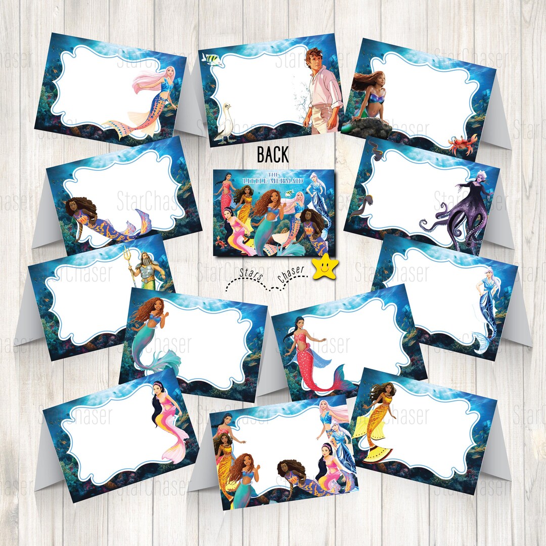 Digital Little Mermaid Food Tent Cards – Ariel Labels Favor Tags Topper ...