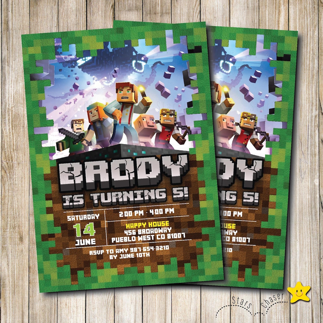 Digital Personalized Birthday Invitation. Minecraft Party Invite ...
