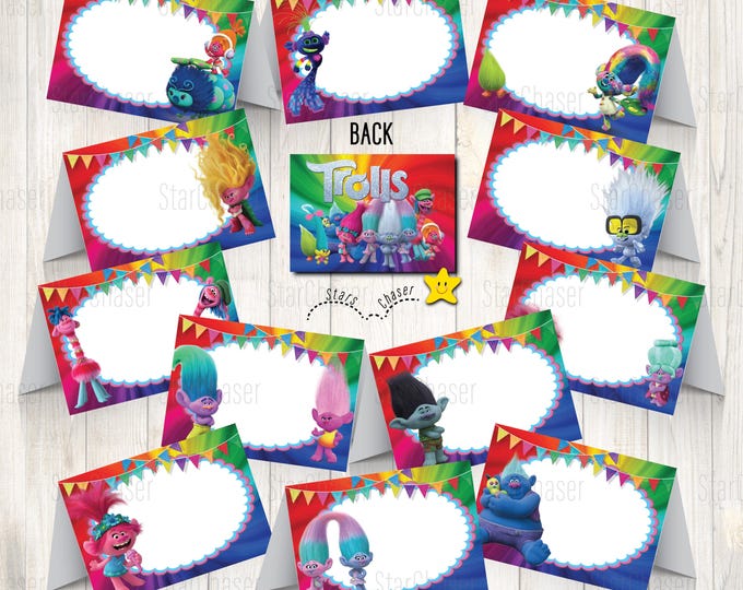 18 Trolls Inspired PREFILLED (NOT EDITABLE) Printable Party Tented Food ...