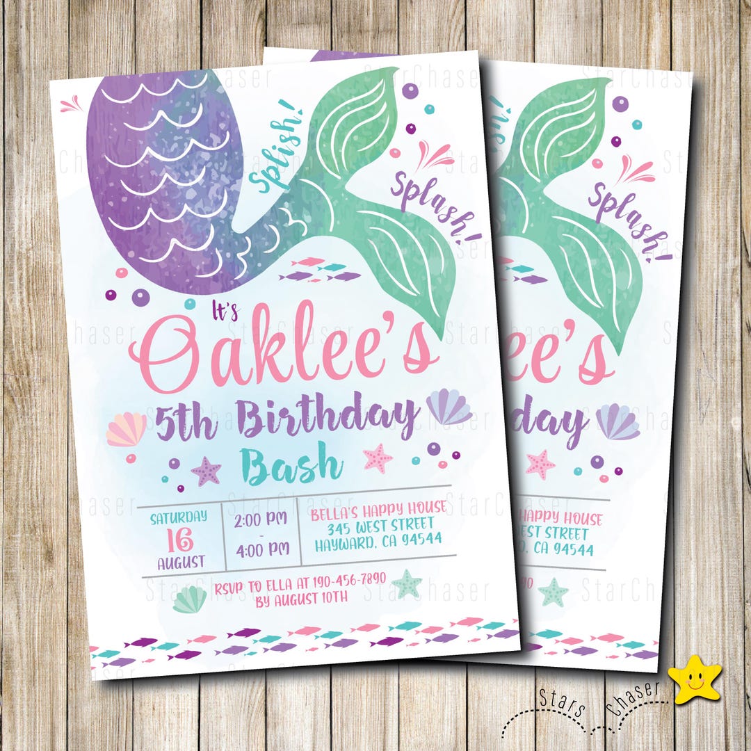 Digital Mermaid Birthday Invitation, Undersea E-invite. Any Age ...