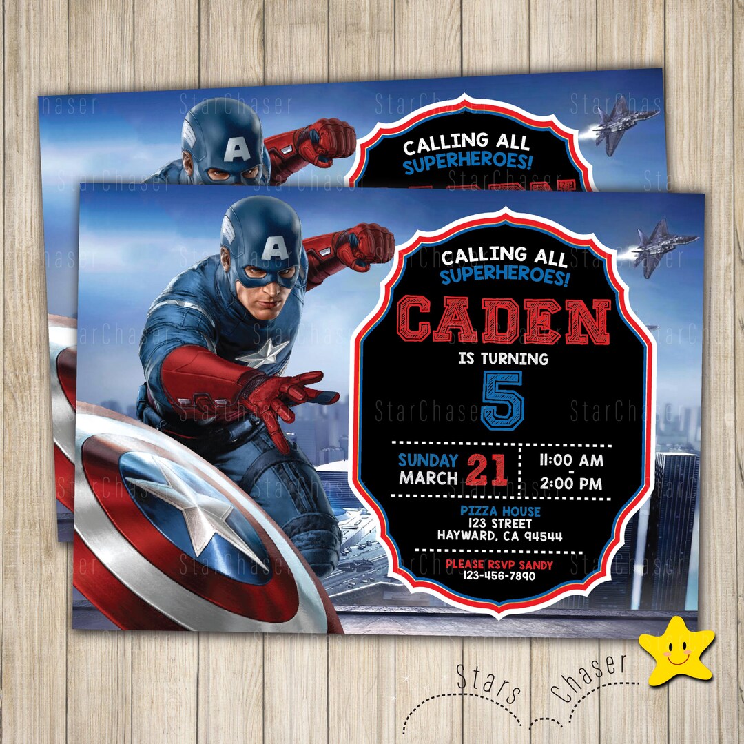 Digital Captain America Birthday Invitation, Superhero Party E-invite ...