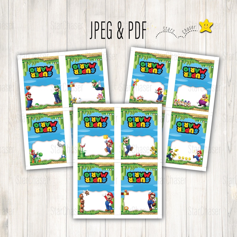 Digital Mario Bros Food Tent Cards – Birthday Party Labels Favor Tags ...