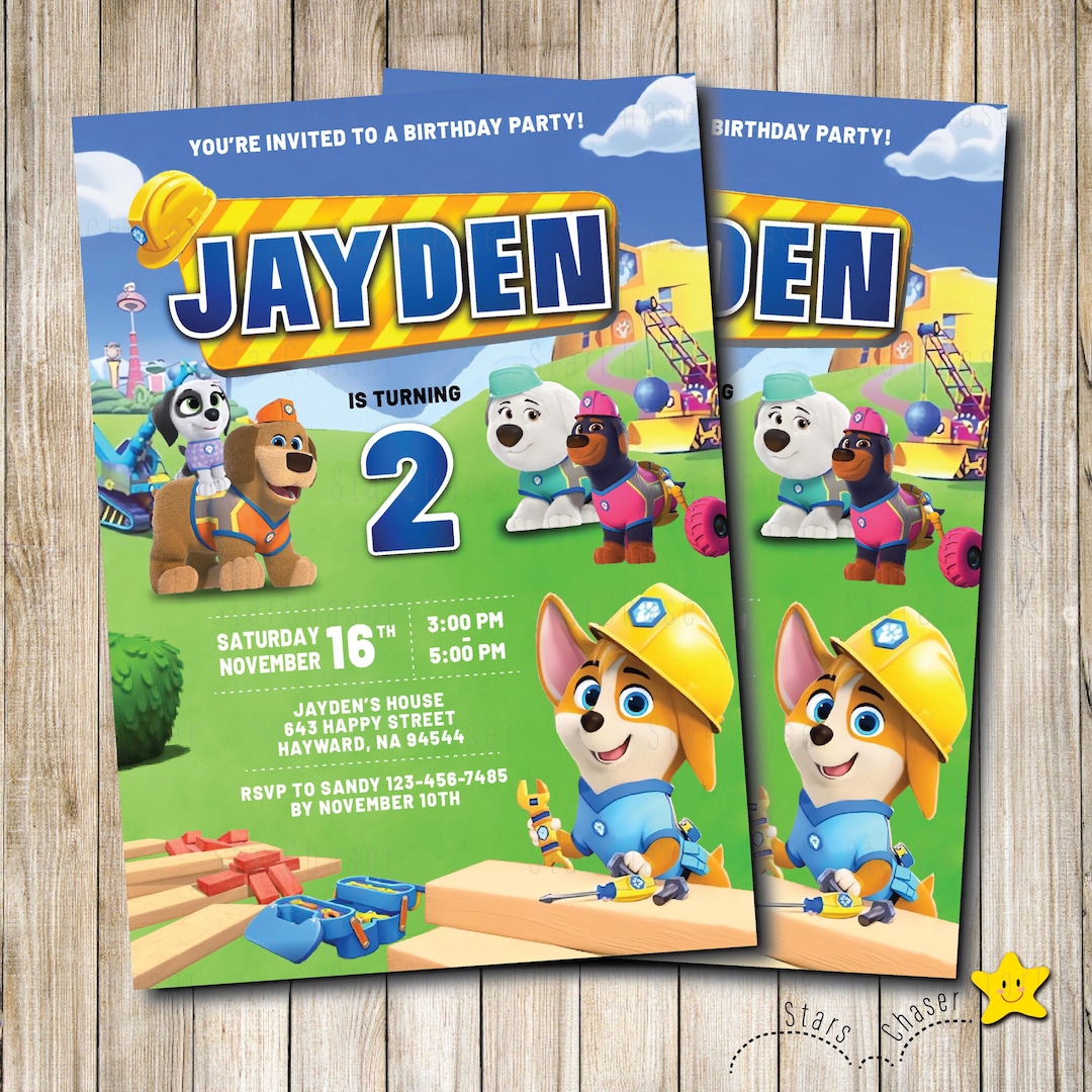 Digital Pupstruction Birthday Invitation, Construction Party E-invite ...