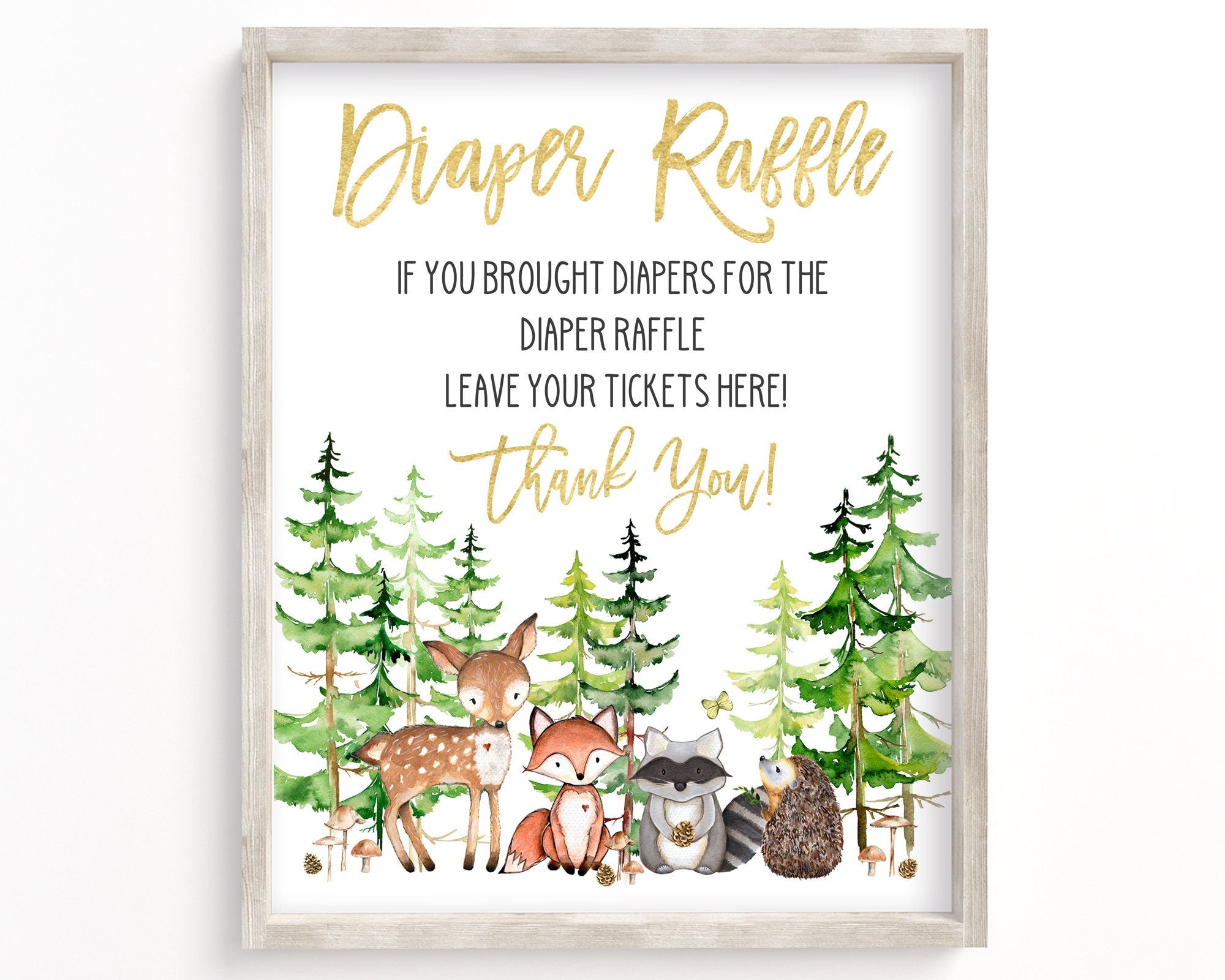 Diaper Raffle Sign Diaper Raffle Ticket Printable Woodland | Etsy