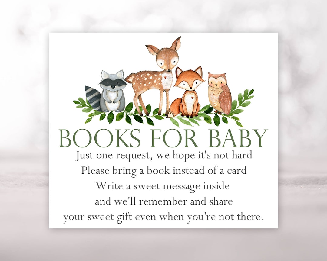 Books for Baby Card Printable, Woodland Books for Baby, Books for Baby ...