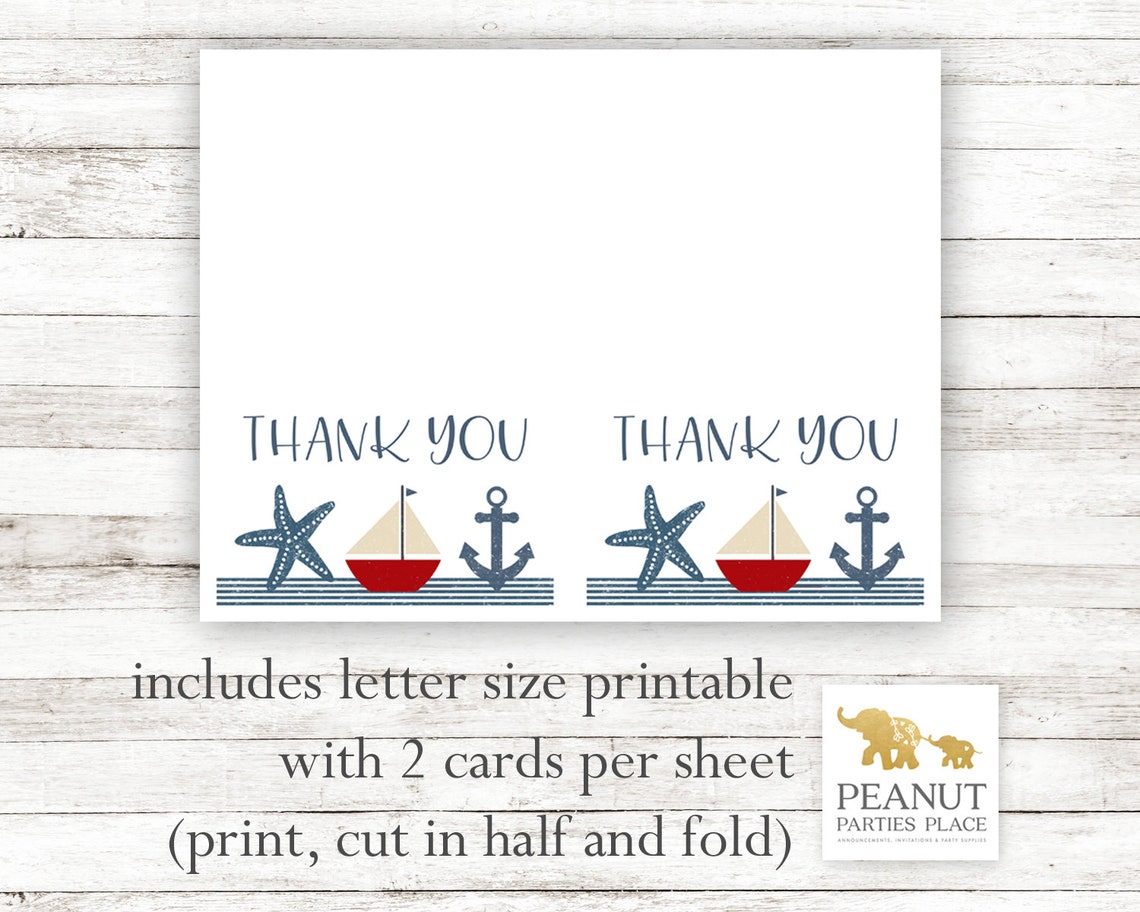 Nautical Thank You Card Thank You Card Printable Baby Shower - Etsy
