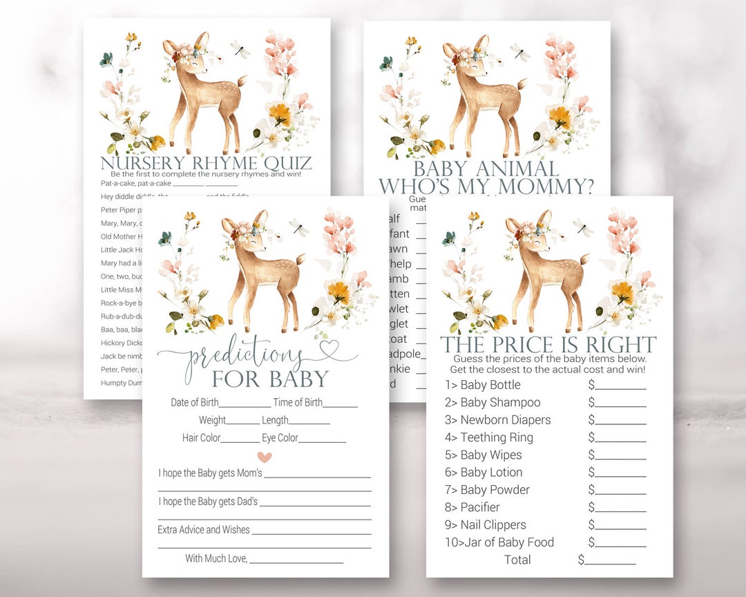 Woodland Deer Baby Shower Games, Baby Shower Games Printable ...