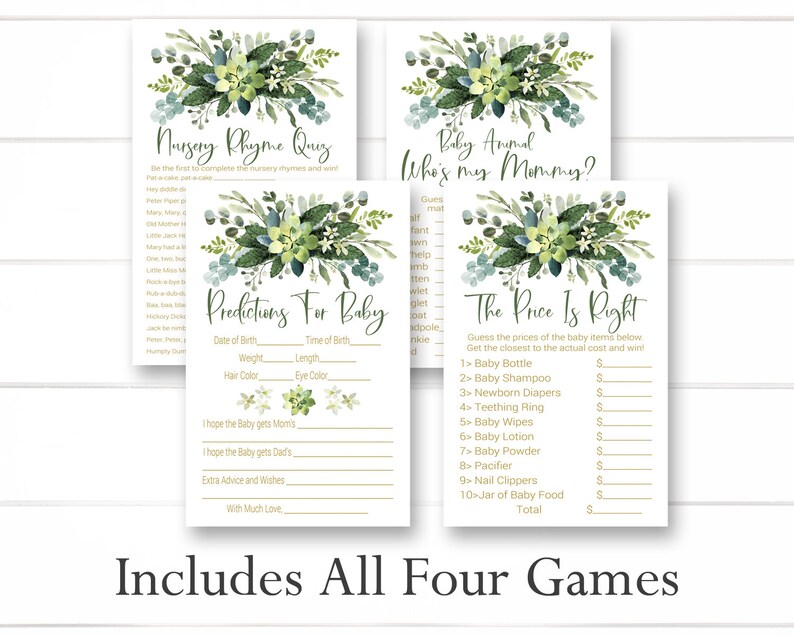 Greenery Baby Shower Games Greenery Baby Shower Game Bundle - Etsy