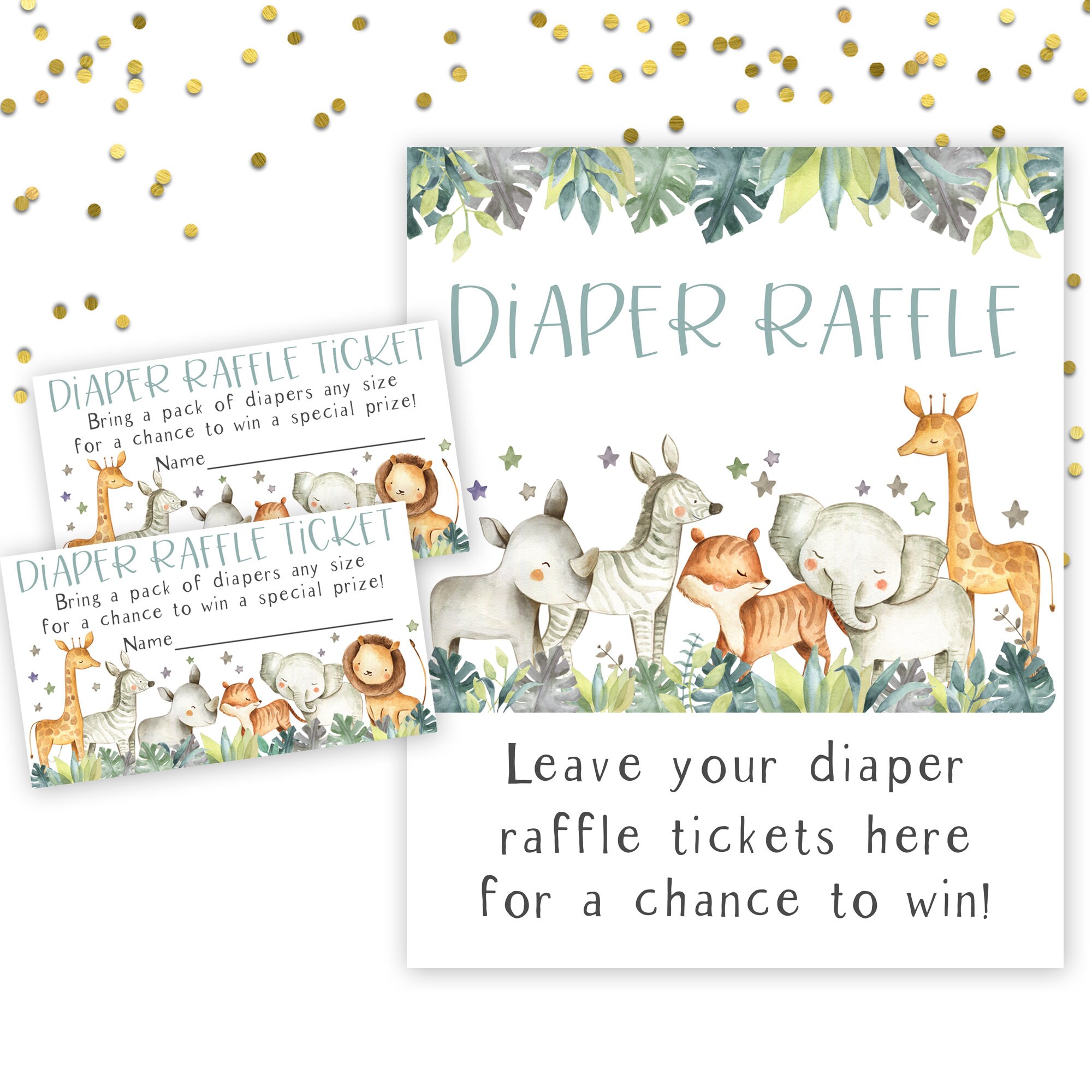Safari Diaper Raffle Diaper Raffle Ticket and Sign Safari | Etsy