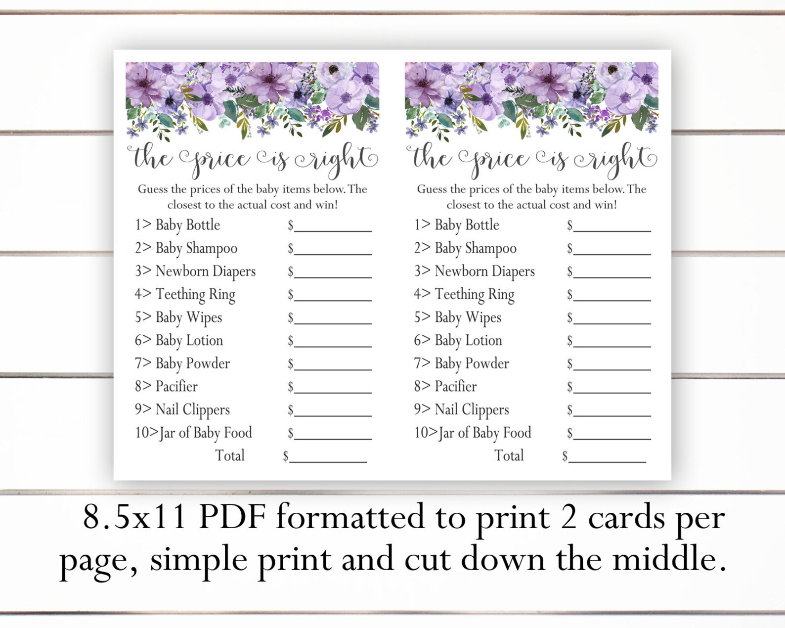 Purple Baby Shower Games Floral Baby Shower Games | Etsy