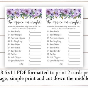 Purple Baby Shower Games, Floral Baby Shower Games, Predictions for ...