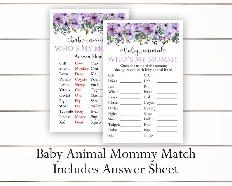 Purple Baby Shower Games Floral Baby Shower Games | Etsy