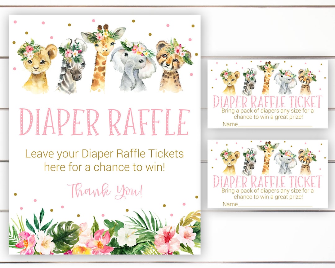 Safari Diaper Raffle, Diaper Raffle Sign, Diaper Raffle Card, Baby ...