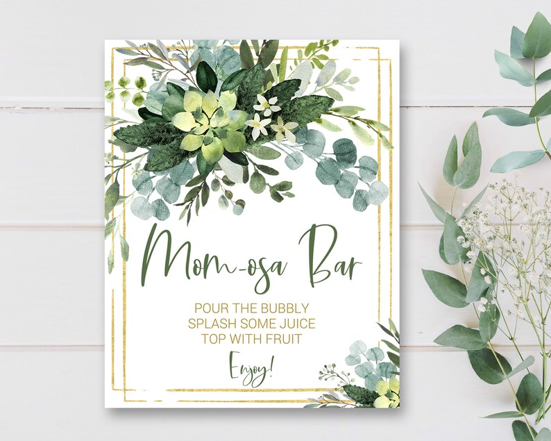 Greenery Mom-osa Bar Sign Momosa Bar Sign Printable Greenery | Etsy