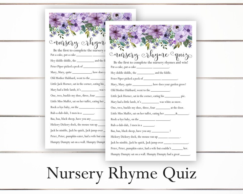 Purple Baby Shower Games Floral Baby Shower Games - Etsy
