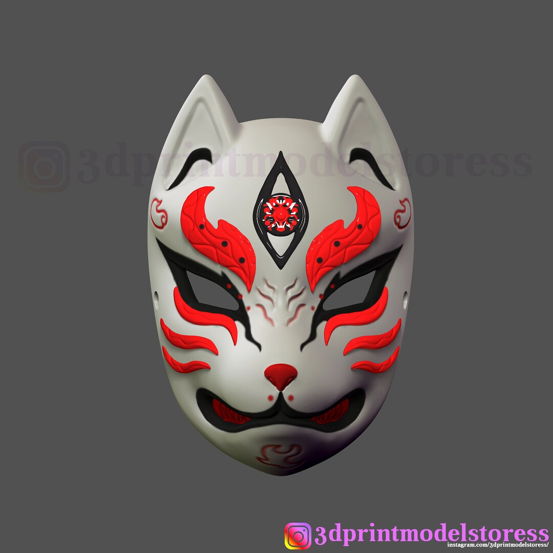 3D Print Files Cosplay Mask - Japanese Fox Mask - Demon Kitsune Cosplay ...