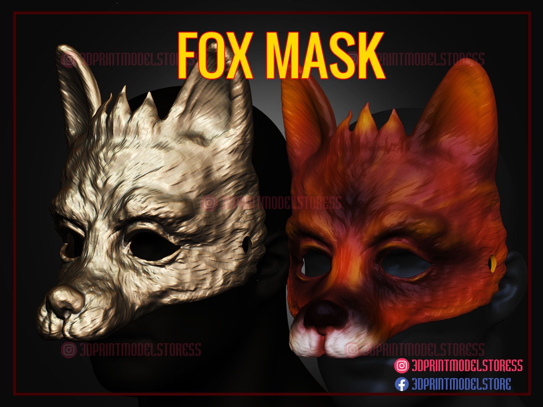 Kitsune Fox Mask Cosplay Costume Halloween 3D Print Model | Etsy