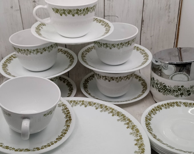 Vintage Corelle Spring Blossom Dinnerware Green & White Floral by ...
