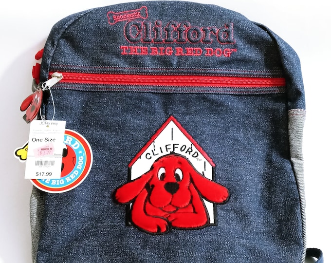 Vintage Clifford the Big Red Dog Denim Backpack Red Blue Embroidered ...